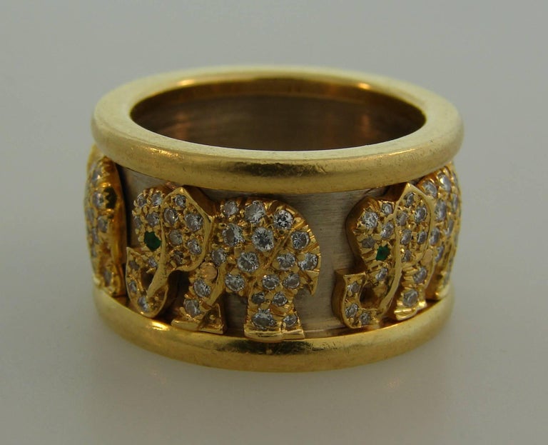 Cartier Diamond Emerald Gold Elephant Band Ring at 1stDibs | cartier ...