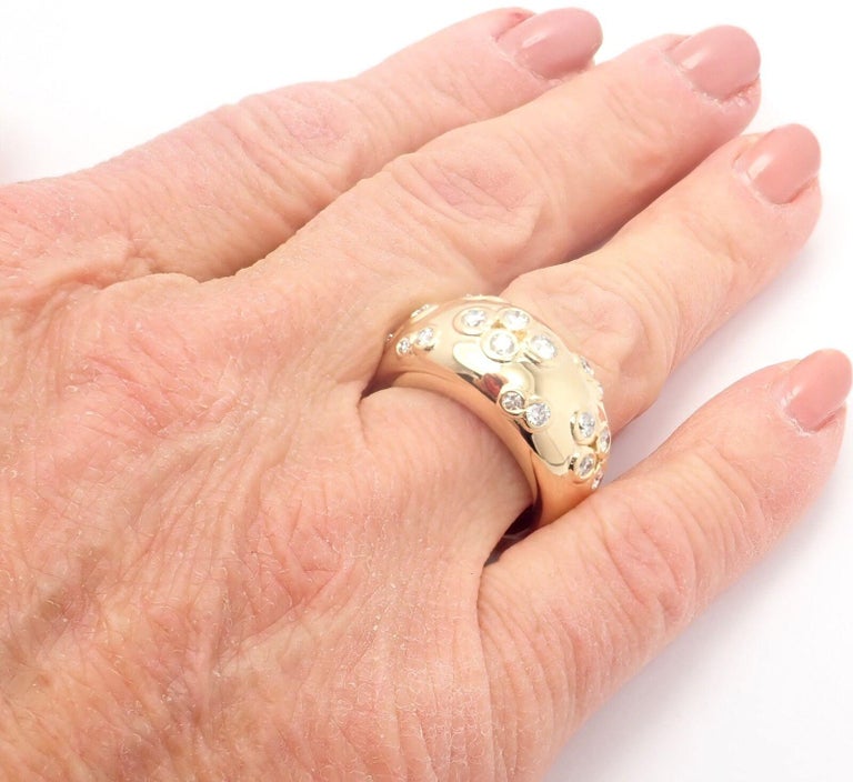 Cartier Diamond Flower Design Thick Yellow Gold Band Ring For Sale at ...