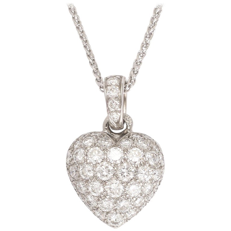 Cartier Diamond Heart Pendant Necklace at 1stDibs