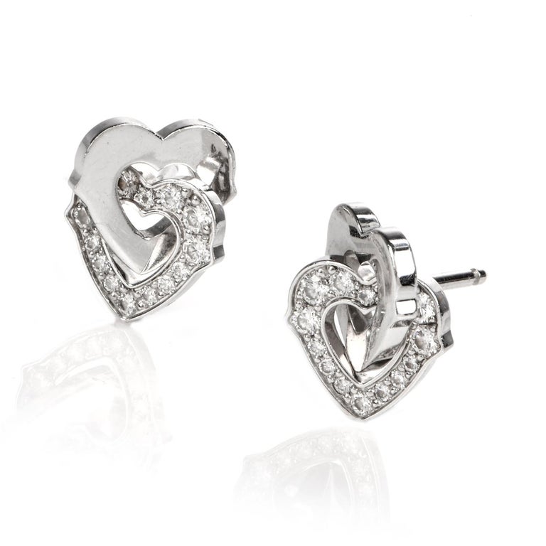 Cartier Diamond Interlocking Heart 18 Karat Gold Earrings For Sale at ...