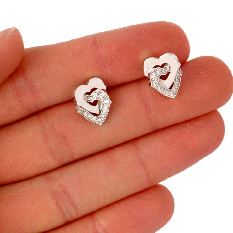Cartier Diamond Interlocking Heart 18 Karat Gold Earrings For Sale at ...