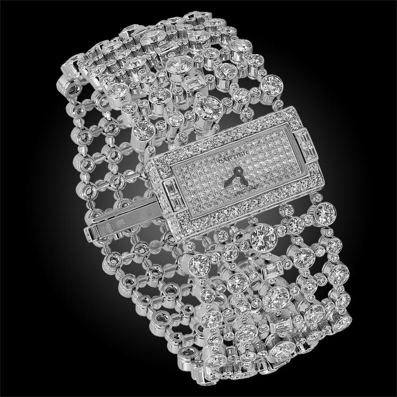Cartier Diamond Link Gold Watch For Sale at 1stDibs