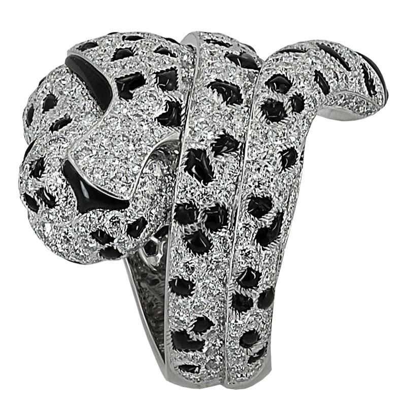 CARTIER Panthere Diamond Onyx Coil Ring For Sale at 1stDibs