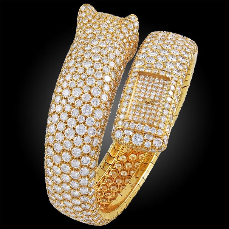 Cartier Diamond Panther Cuff Bangle Watch For Sale at 1stDibs | panther ...