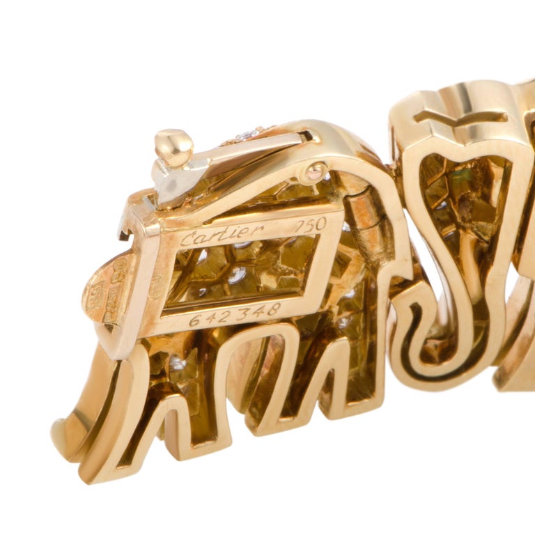 Cartier Diamond Pave and Emeralds Elephant Herd Gold Collar Necklace at ...