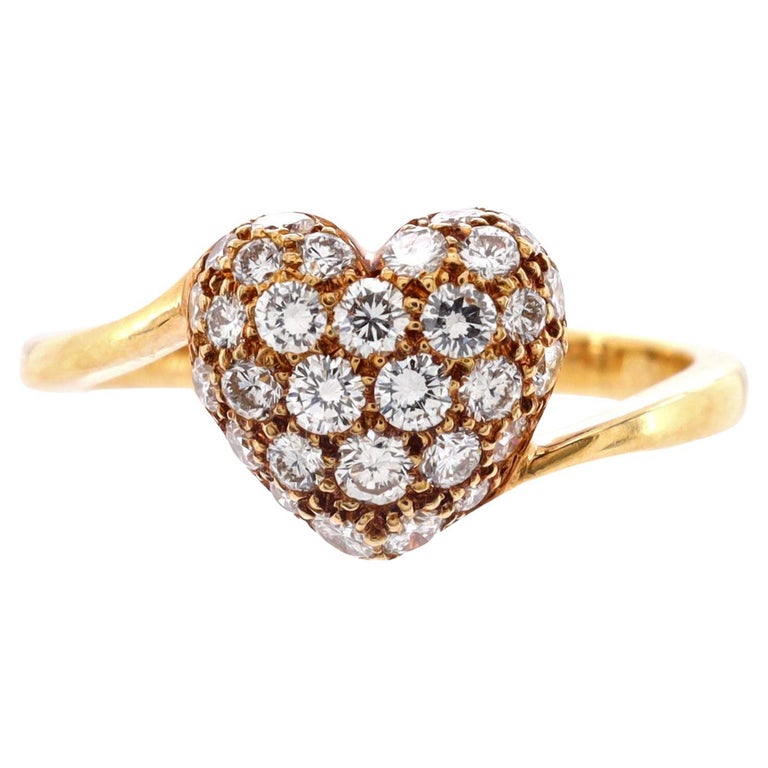 Cartier Diamond Pave Heart Ring 18k Yellow Gold with Diamonds For Sale ...