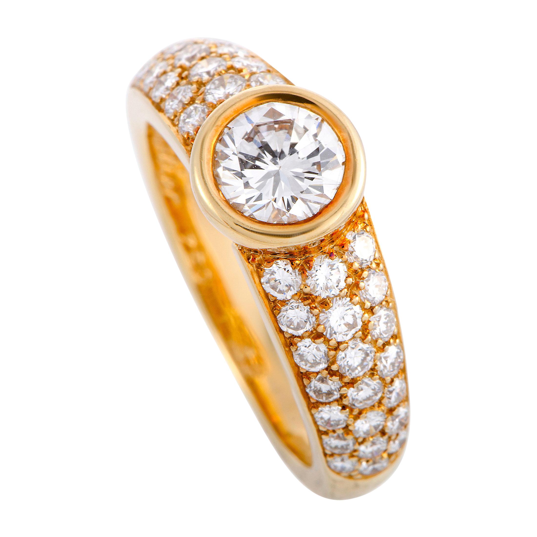 Cartier Diamond Pave Yellow Gold Engagement Ring at 1stDibs