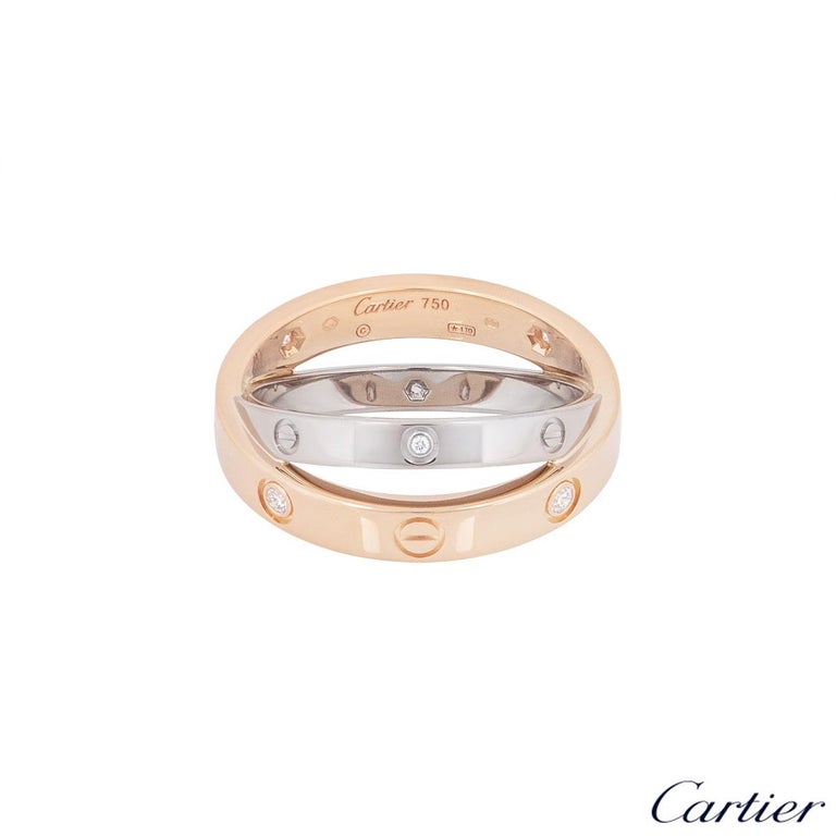 Cartier Diamond Rose and White Gold Double Love Ring at 1stDibs ...