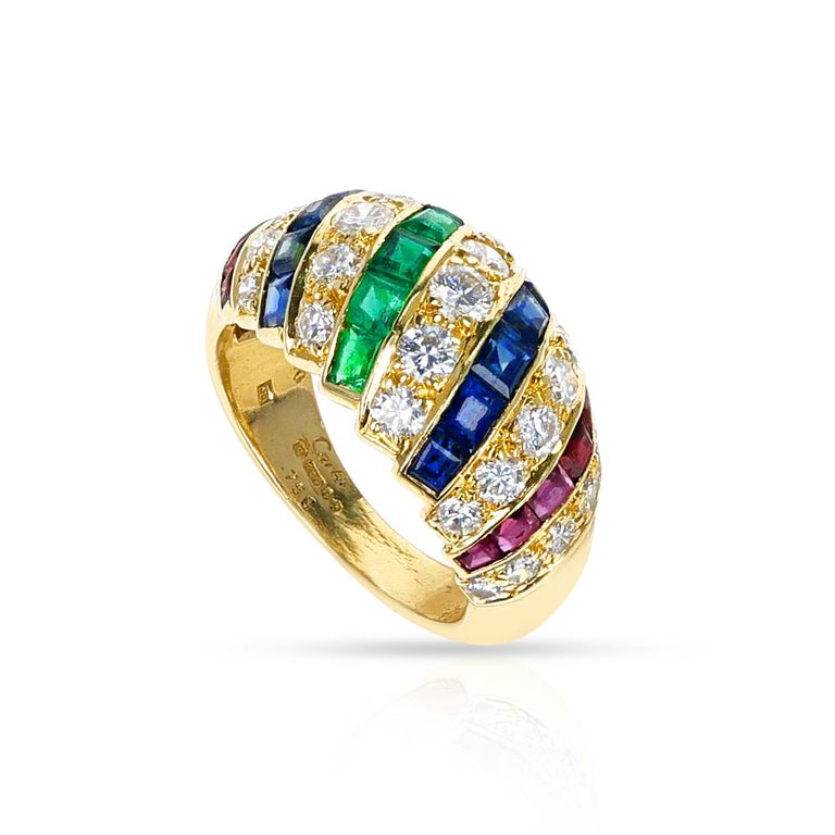 Cartier Diamond, Ruby, Emerald, Sapphire Ring For Sale at 1stDibs