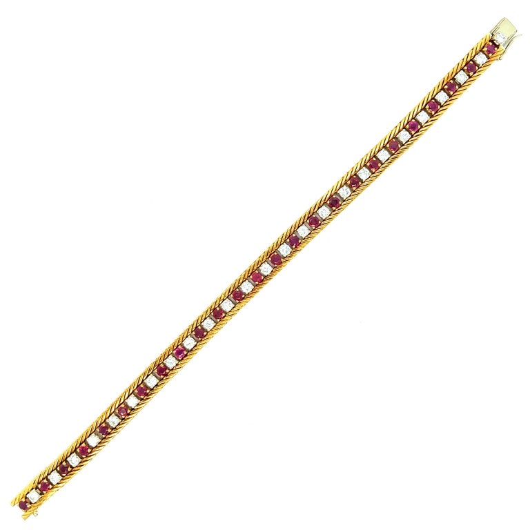 Cartier Diamond and Ruby Line Bracelet For Sale at 1stDibs