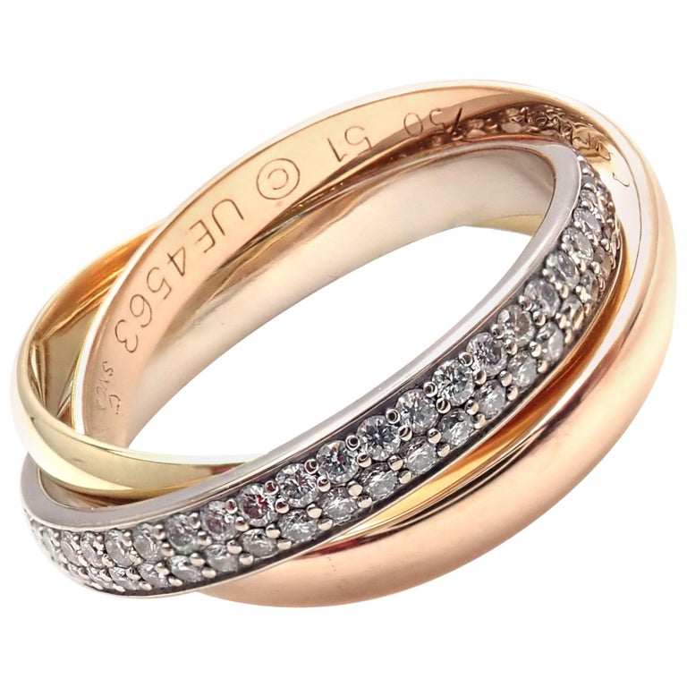 Cartier Diamond Trinity Small Model Tri-Color Gold Band Ring at 1stDibs