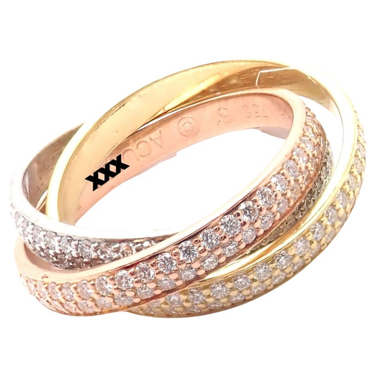 Cartier Diamond Trinity Small Model Tri-Color Gold Band Ring For Sale ...