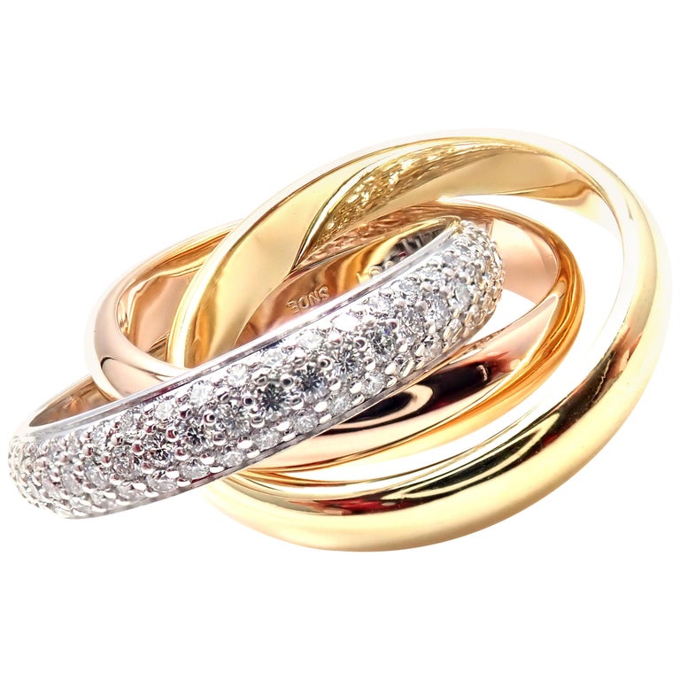Cartier Diamond Trinity Tri-Color Gold Band Ring For Sale at 1stdibs