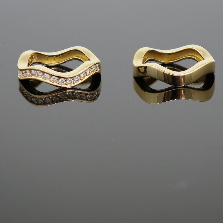 Cartier Diamond Wave Band Ring Set 18ct Yellow Gold For Sale at 1stDibs