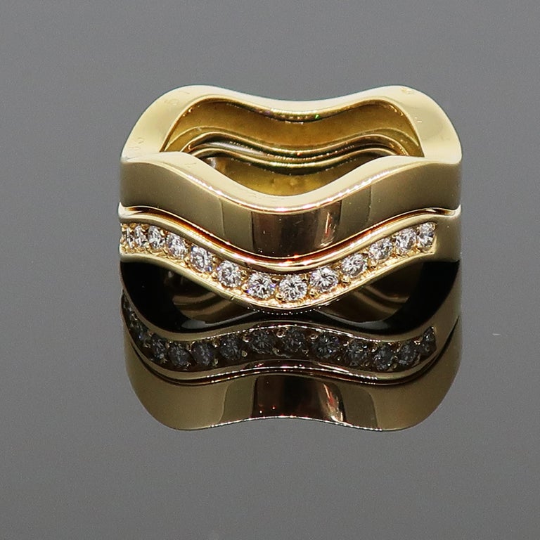 Cartier Diamond Wave Band Ring Set 18ct Yellow Gold For Sale at 1stDibs