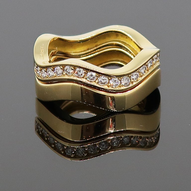 Cartier Diamond Wave Band Ring Set 18ct Yellow Gold For Sale at 1stDibs