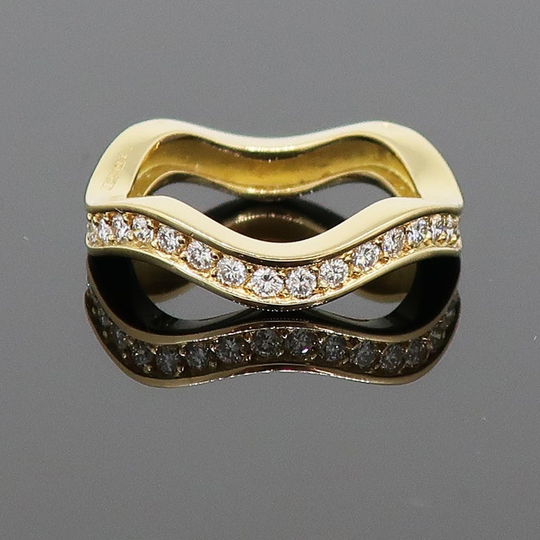 Cartier Diamond Wave Band Ring Set 18ct Yellow Gold For Sale at 1stDibs