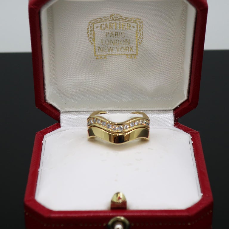 Cartier Diamond Wave Band Ring Set 18ct Yellow Gold For Sale at 1stDibs
