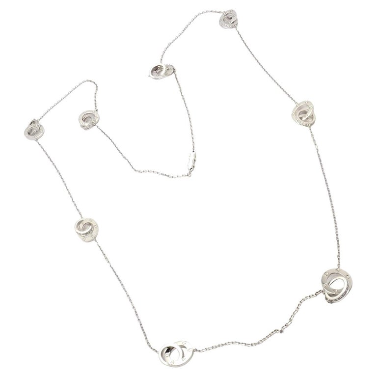 Cartier Diamond White Gold 8 Station Long Love Link Chain Necklace For ...