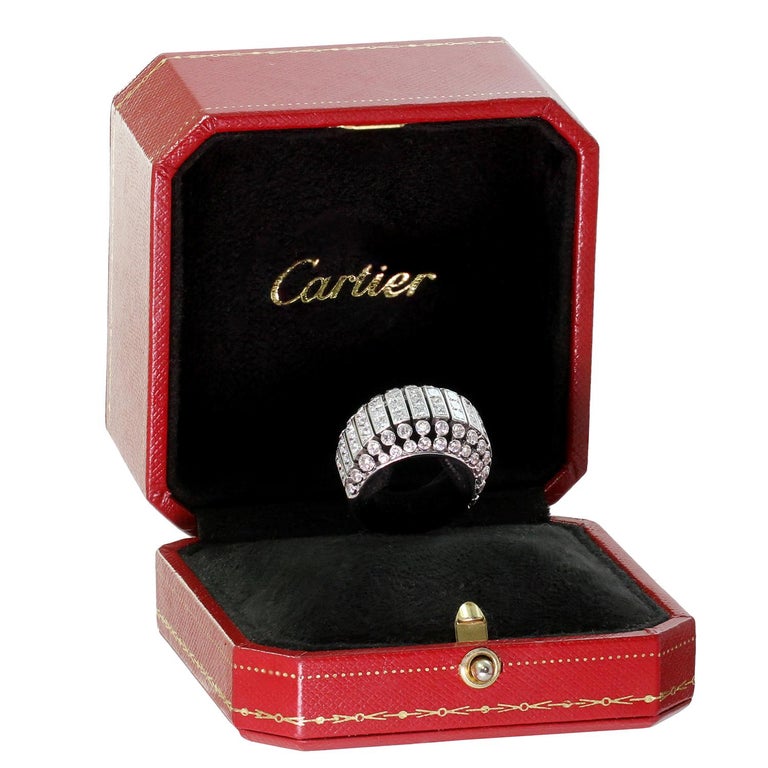 Cartier Diamond White Gold Domed Ring For Sale at 1stDibs