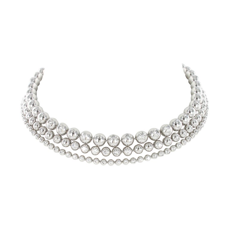 Cartier Collier de perles de diamants en or blanc et diamants - En ...
