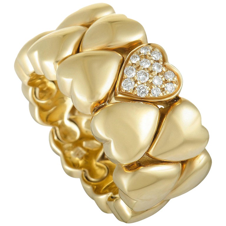 Cartier Diamond Yellow Gold Hearts Band Ring at 1stDibs