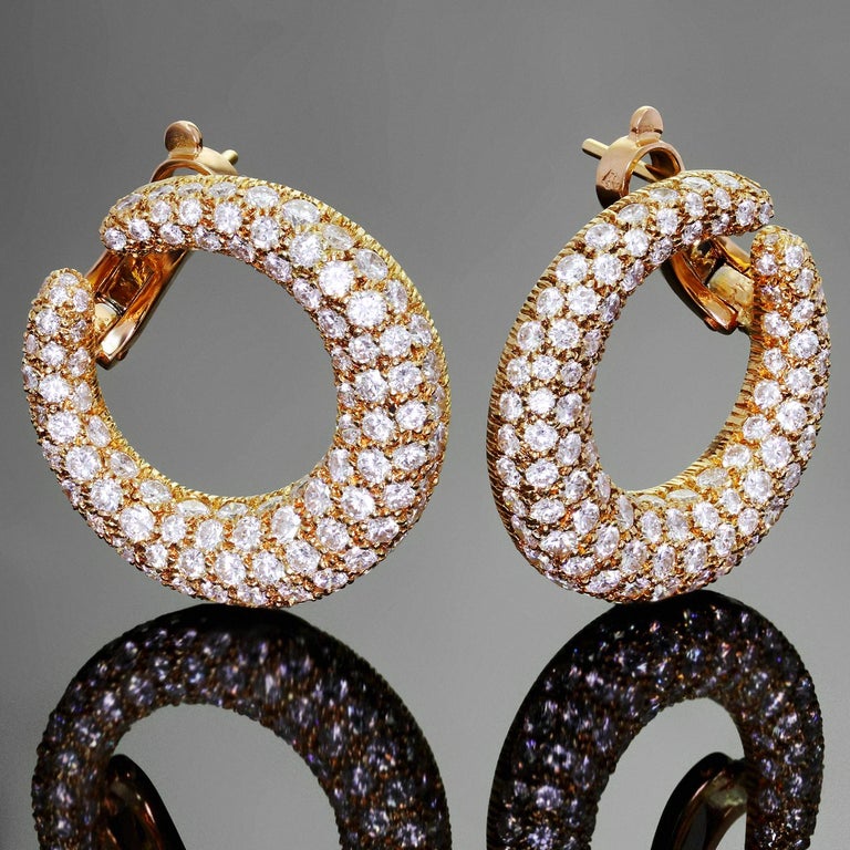 Cartier Diamond Yellow Gold Hoop Earrings For Sale at 1stDibs