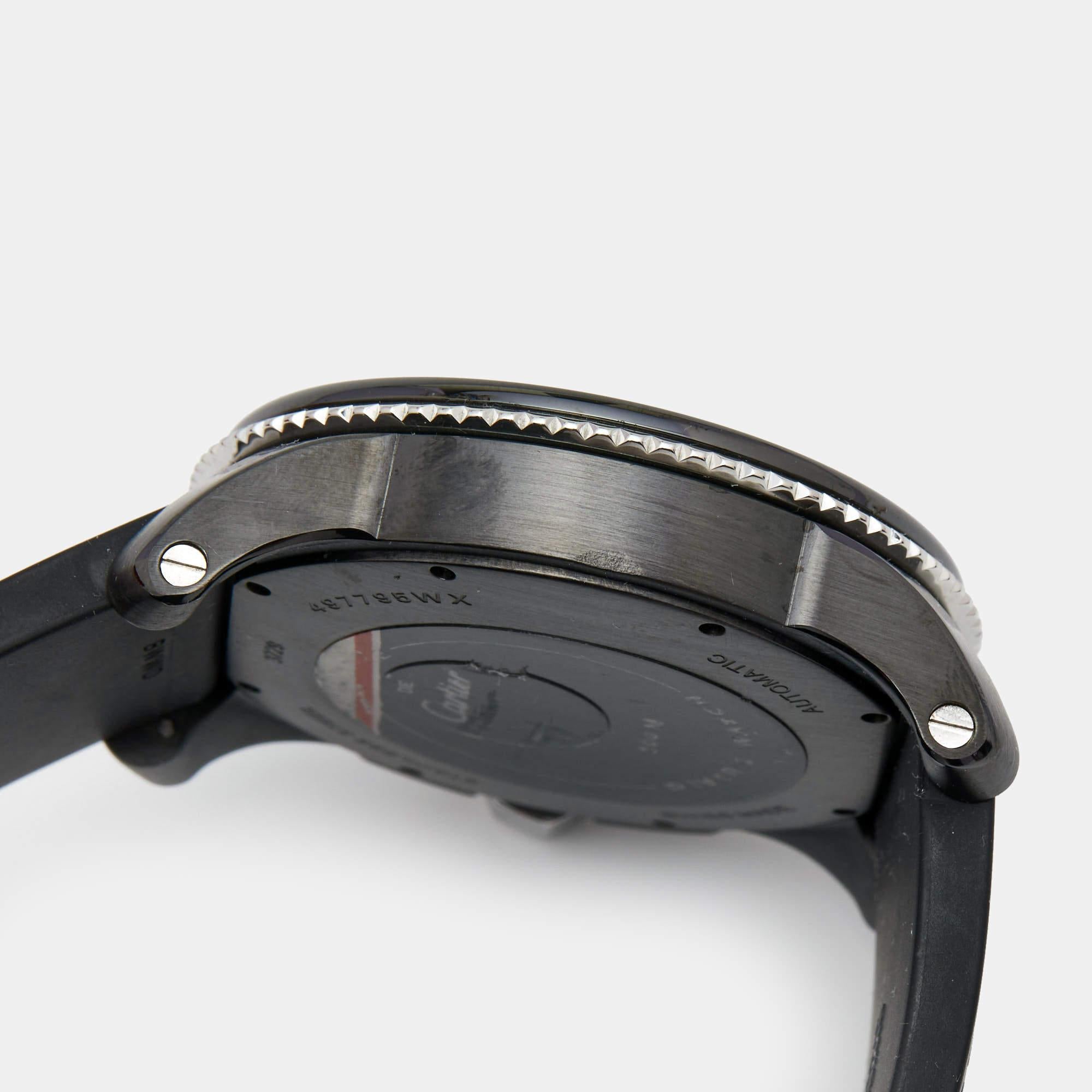 Cartier DLC Stainless Steel Rubber Calibre de Cartier Men's Wristwatch ...