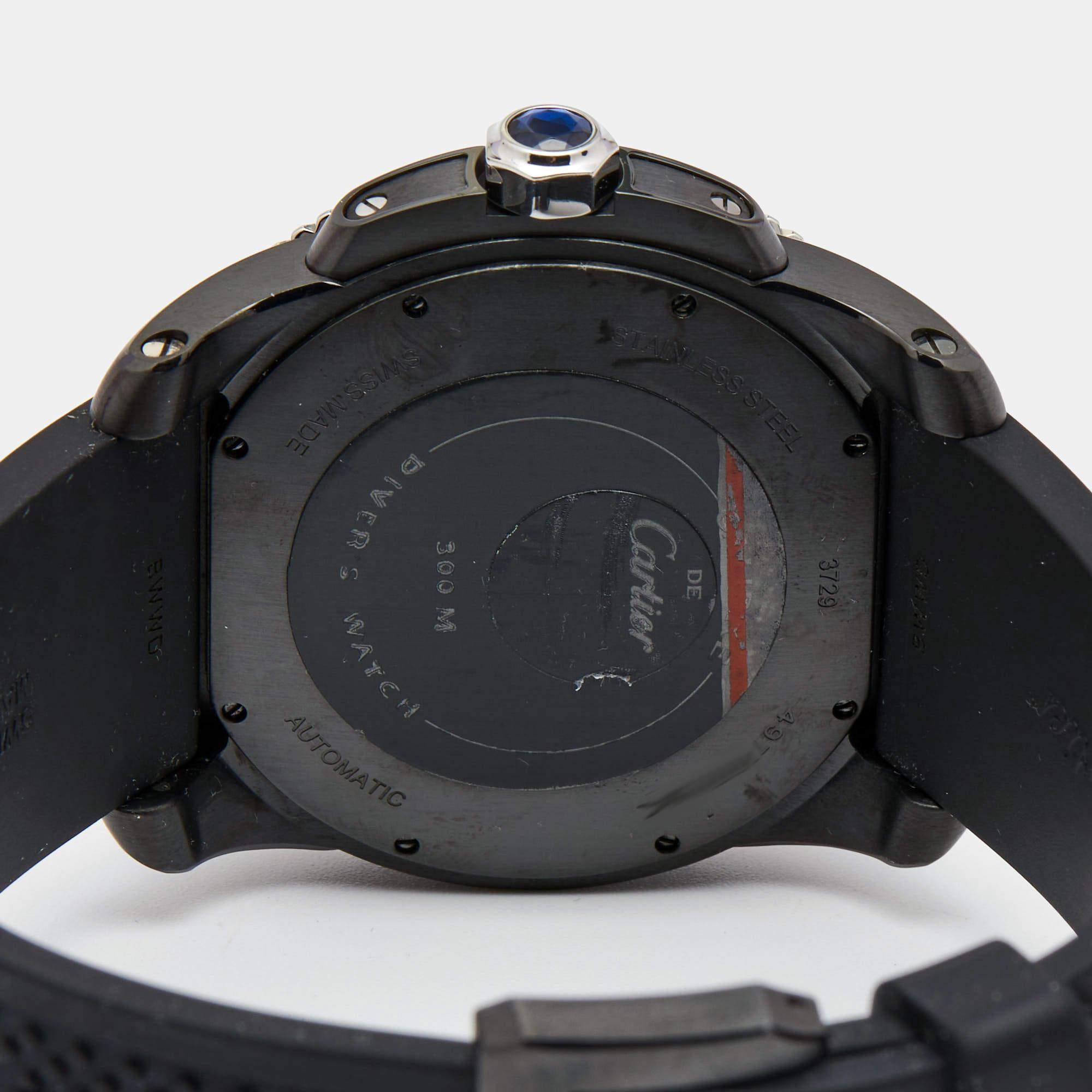 Cartier DLC Stainless Steel Rubber Calibre de Cartier Men's Wristwatch ...