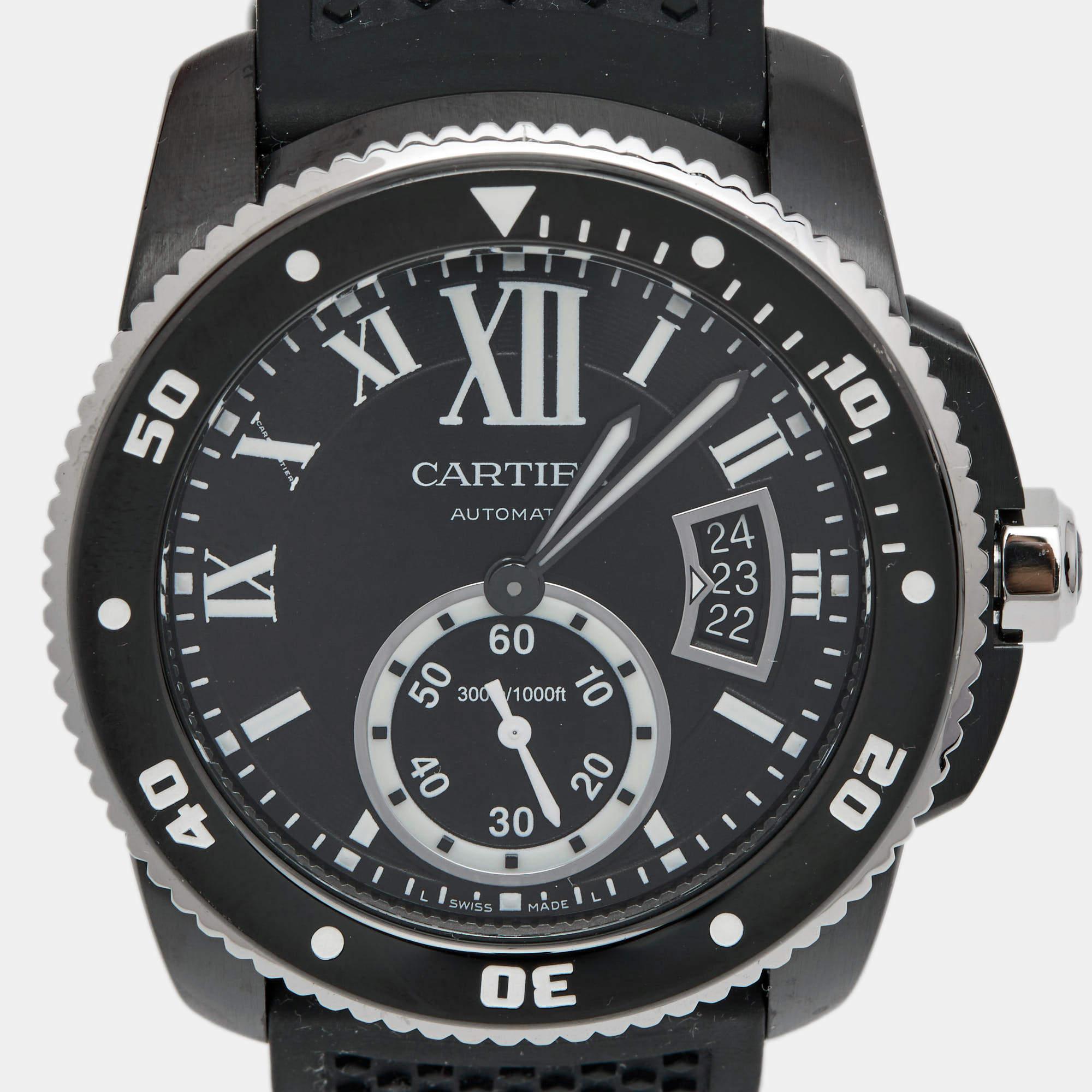 Cartier DLC Stainless Steel Rubber Calibre de Cartier Men's Wristwatch ...