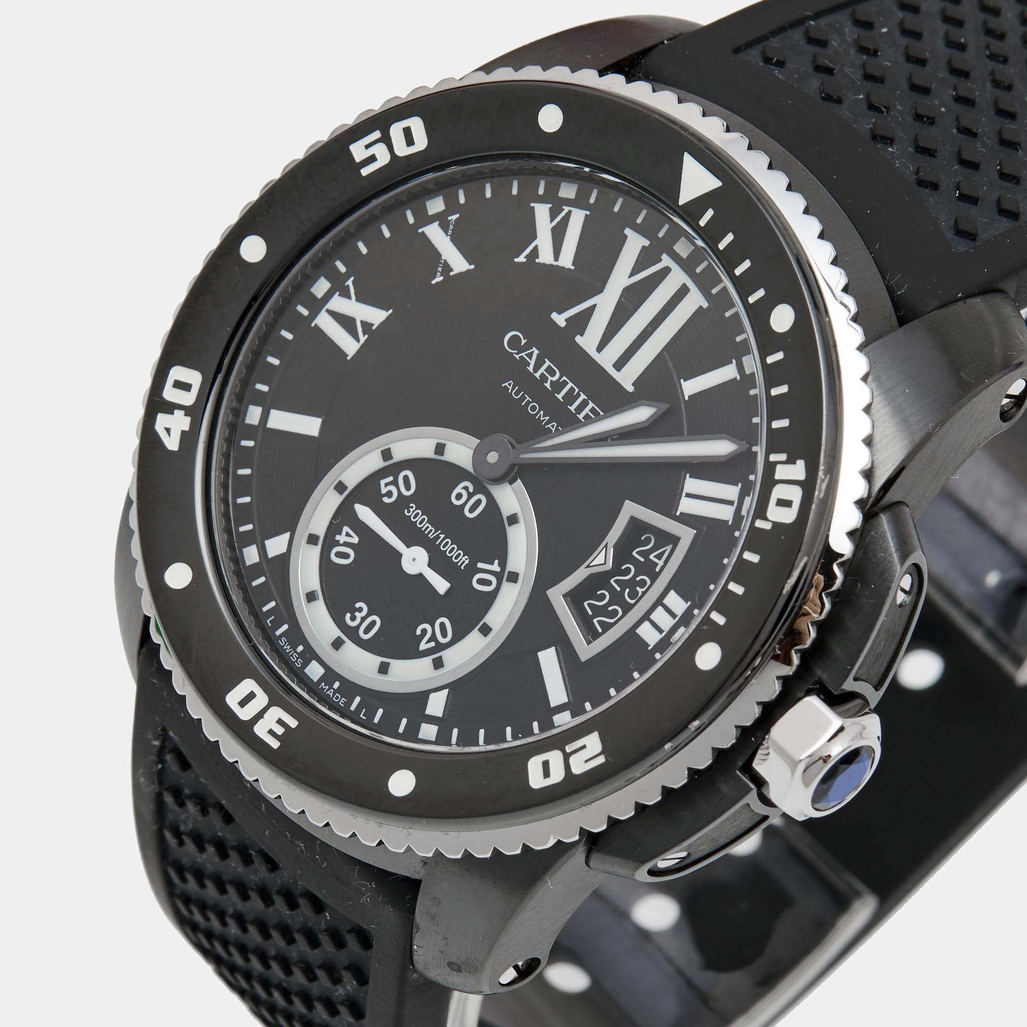 Cartier DLC Stainless Steel Rubber Calibre de Cartier Men's Wristwatch ...
