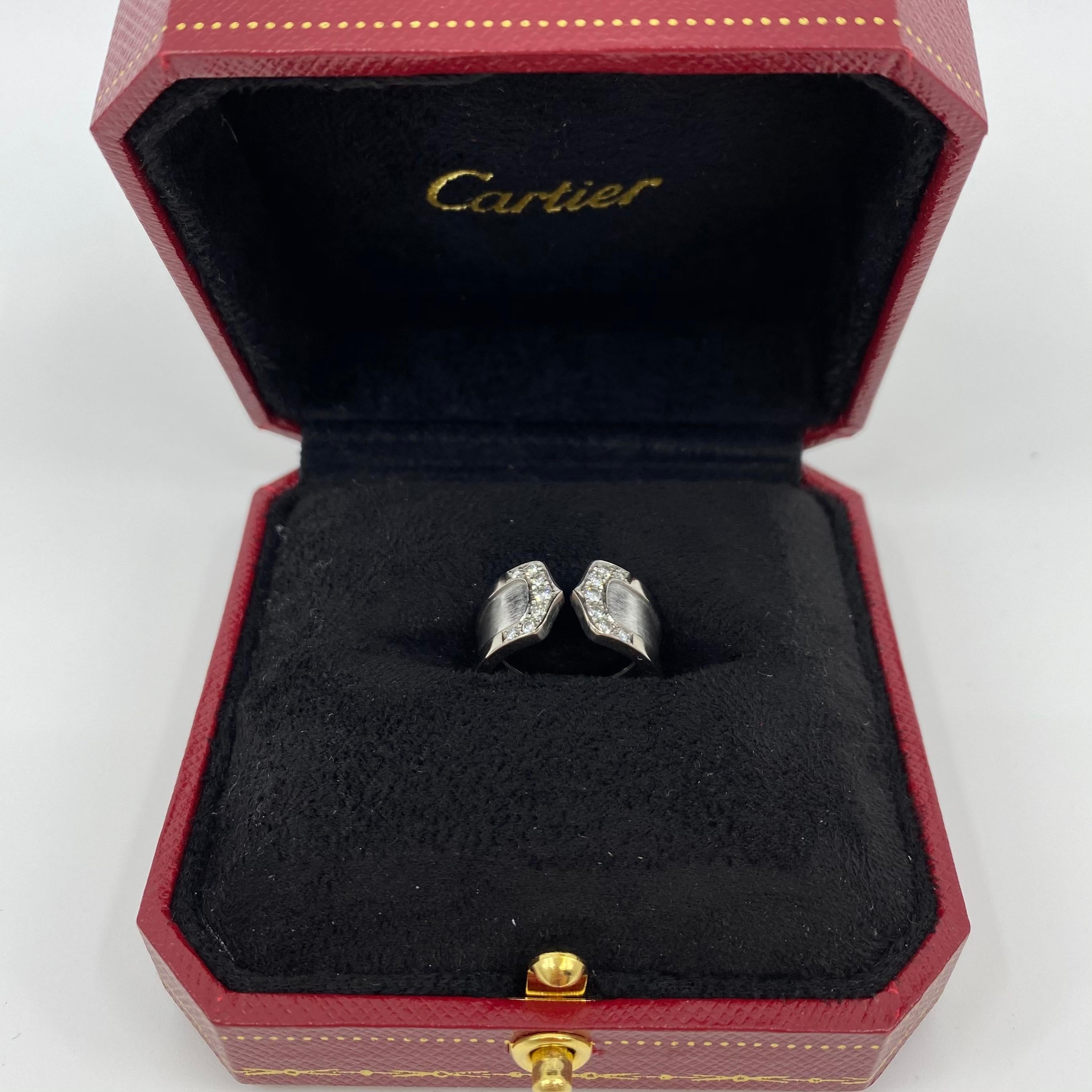 Cartier Double C 18 Karat White Gold Brushed Diamond Band Ring For Sale ...
