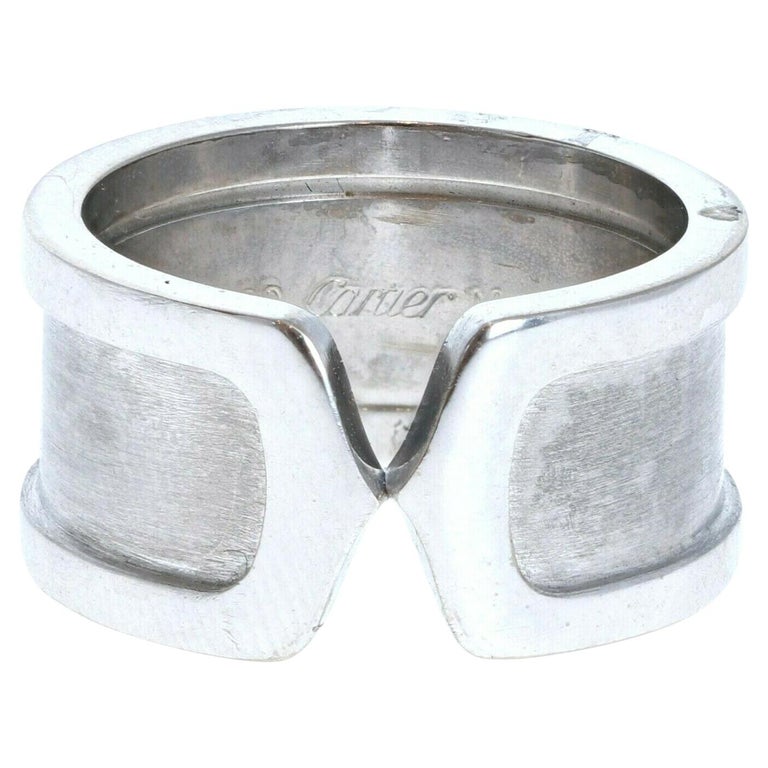 Cartier Double C 18K White Gold Ring For Sale at 1stDibs