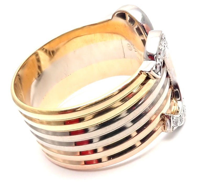 Cartier Double C Diamond Tri-color Gold Band Ring at 1stDibs