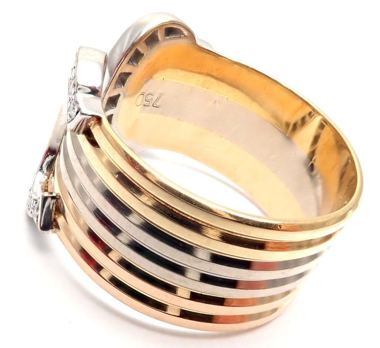 Cartier Double C Diamond Tri-color Gold Band Ring at 1stDibs