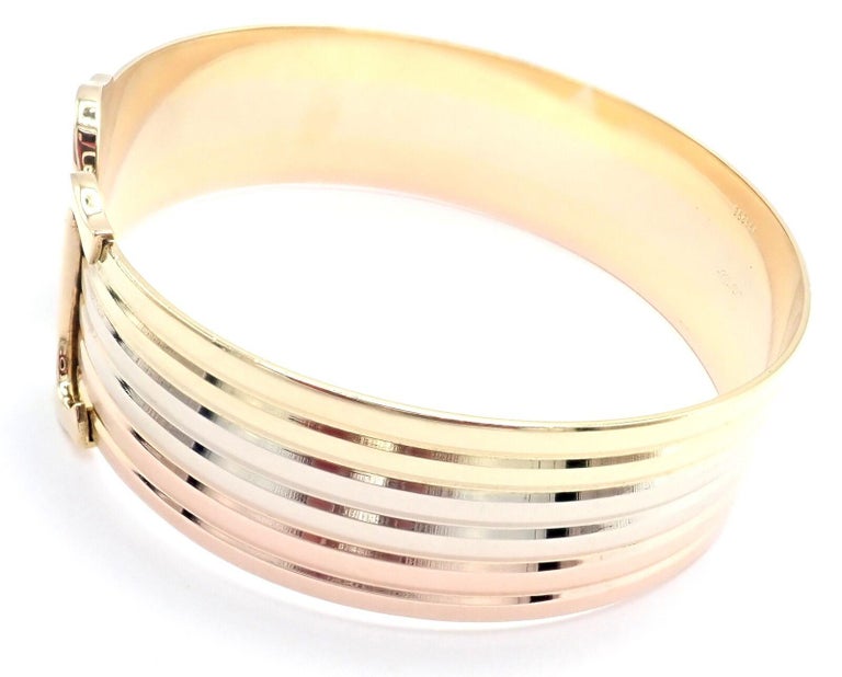 Cartier Double C Tri-Colour Gold Cuff Bangle Bracelet For Sale at 1stDibs