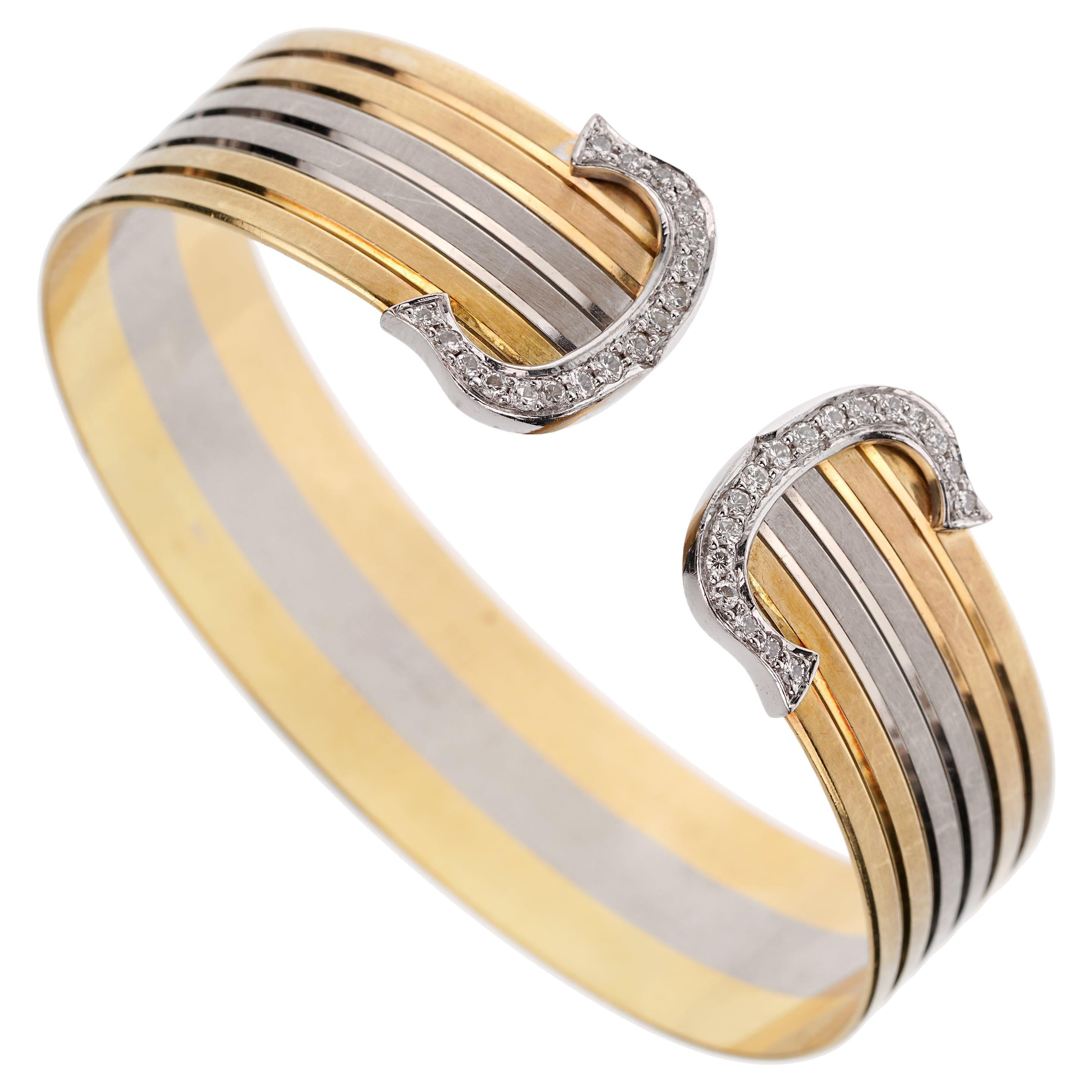 Cartier Double C Vintage Diamond Cuff Tri Color Bangle Bracelet For ...