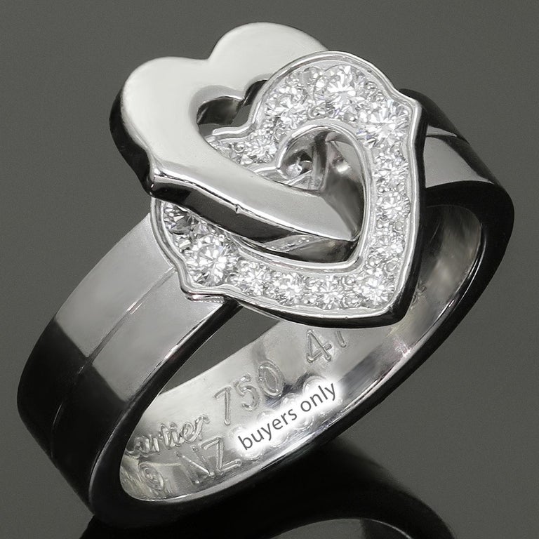 Cartier Double Heart Diamond White Gold Ring at 1stDibs