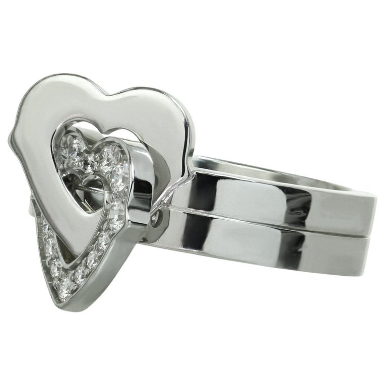 Cartier Double Heart Diamond White Gold Ring at 1stDibs