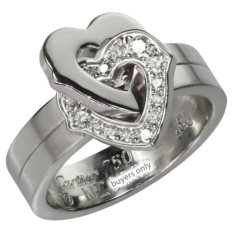 Cartier Double Heart Diamond White Gold Ring at 1stDibs