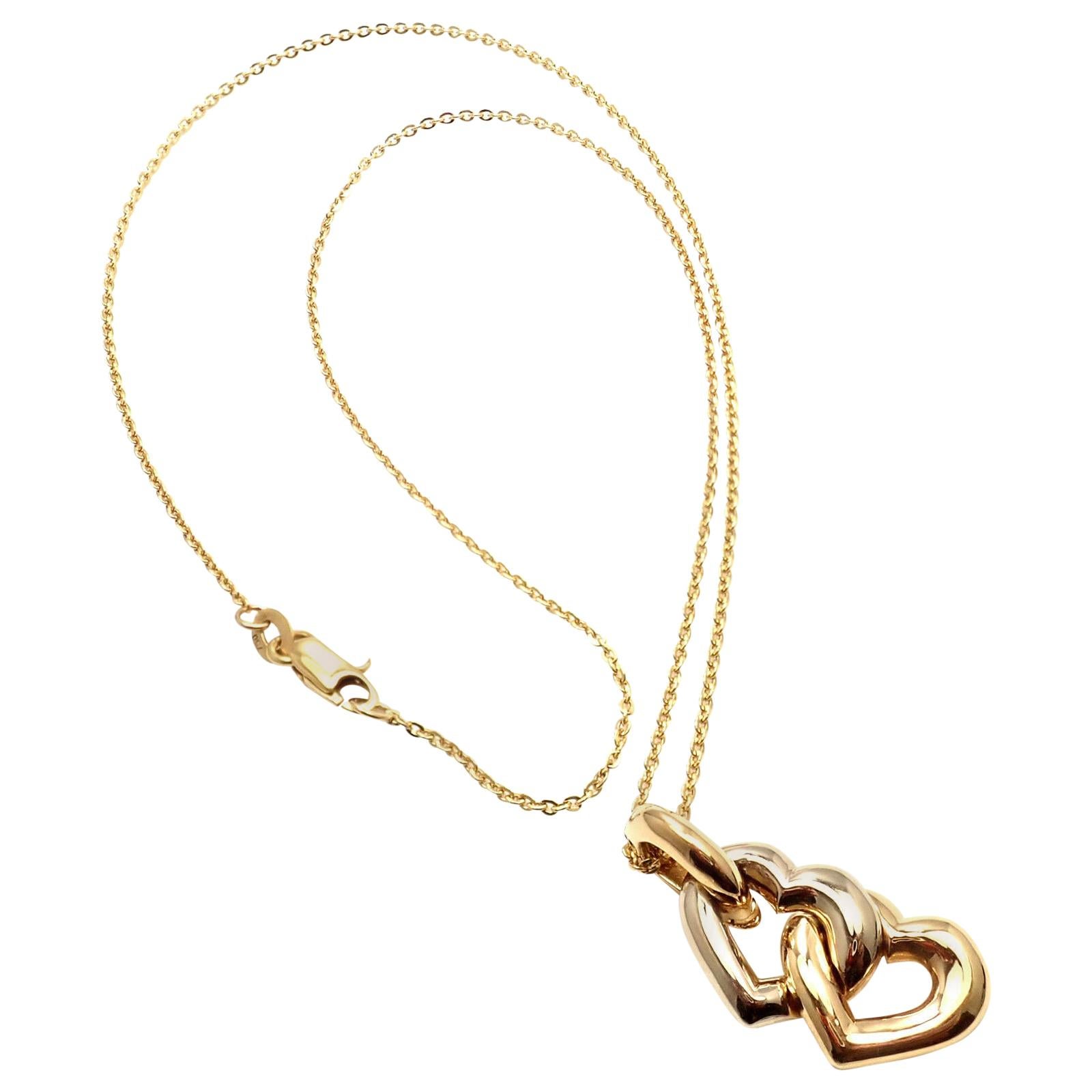 Cartier Double Heart Pendant Chain Yellow and White Gold Necklace at ...