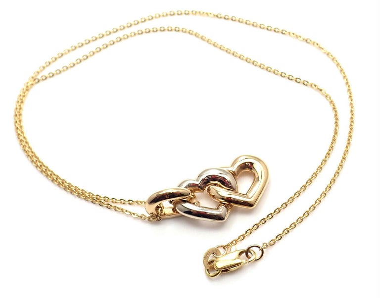 Cartier Double Heart Pendant Chain Yellow and White Gold Necklace at ...