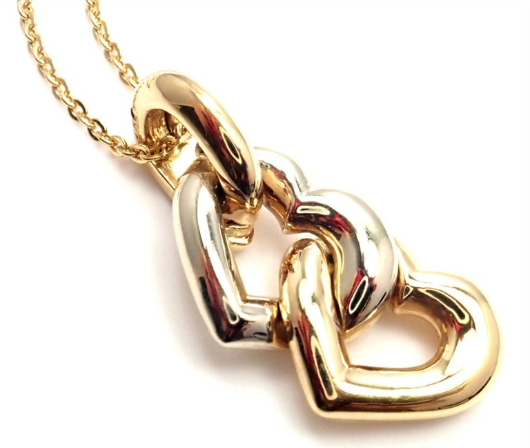 Cartier Double Heart Pendant Chain Yellow and White Gold Necklace at ...