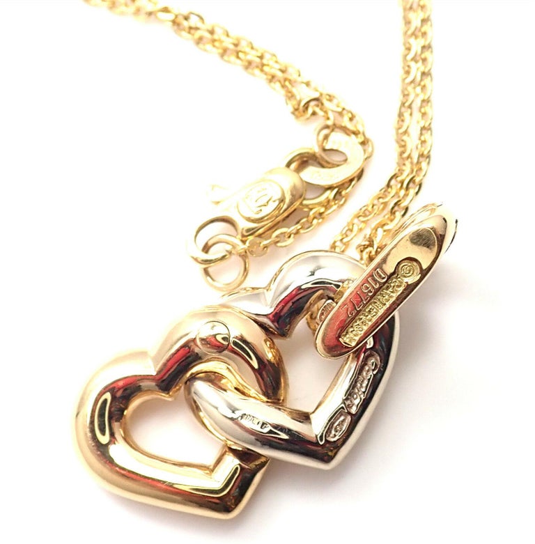 Cartier Double Heart Pendant Chain Yellow and White Gold Necklace at ...