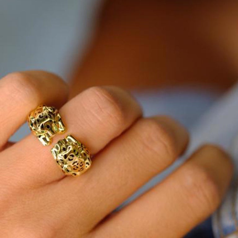 Cartier Double Panther Spotted Leopard Ring 18K Yellow Gold at 1stDibs