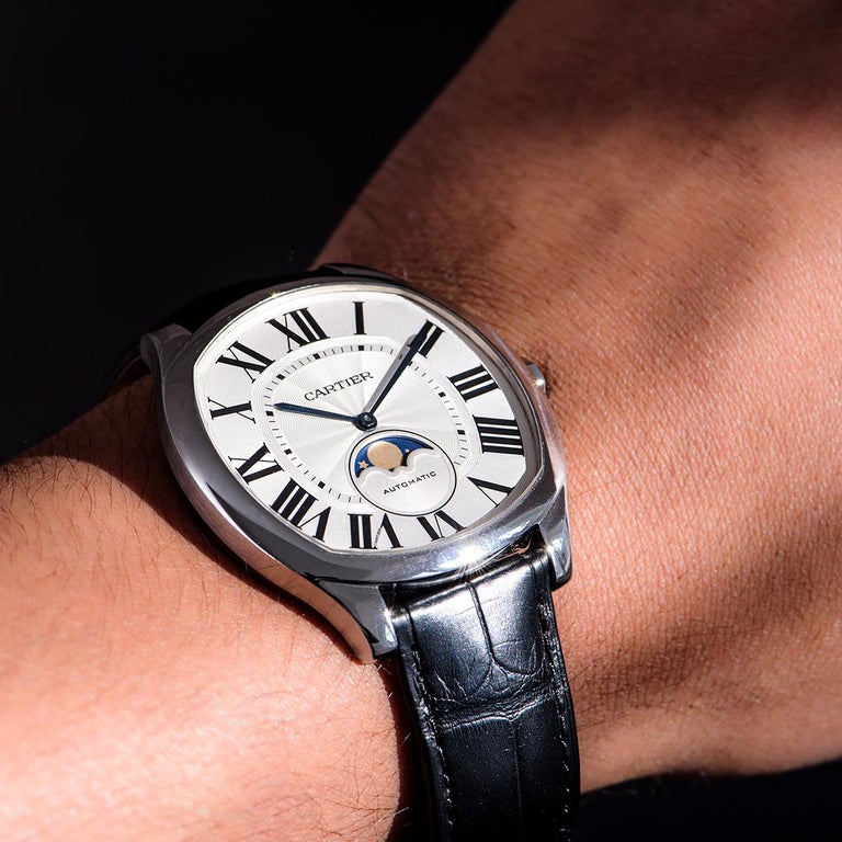 Cartier Drive De Cartier Moon Phases Stainless Steel Silvered Flinque ...