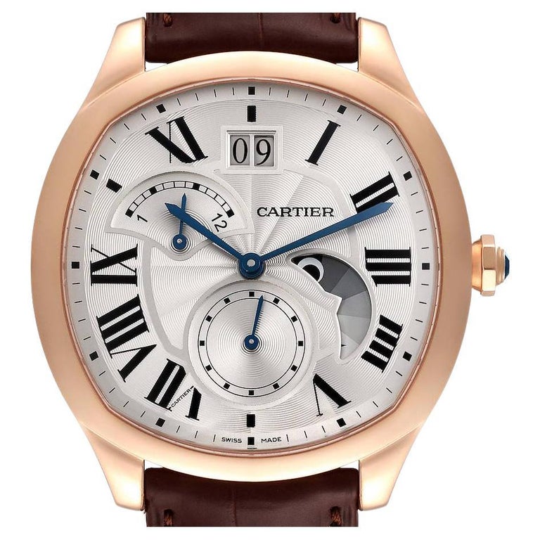 Cartier Drive Retrograde Rose Gold Silver Dial Mens Watch WGNM0005 Box ...
