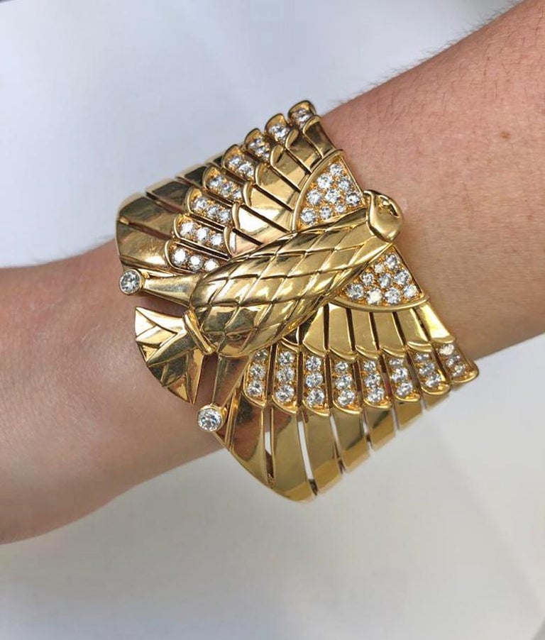Cartier Egyptian Revival Horus Falcon Diamond Bracelet at 1stDibs