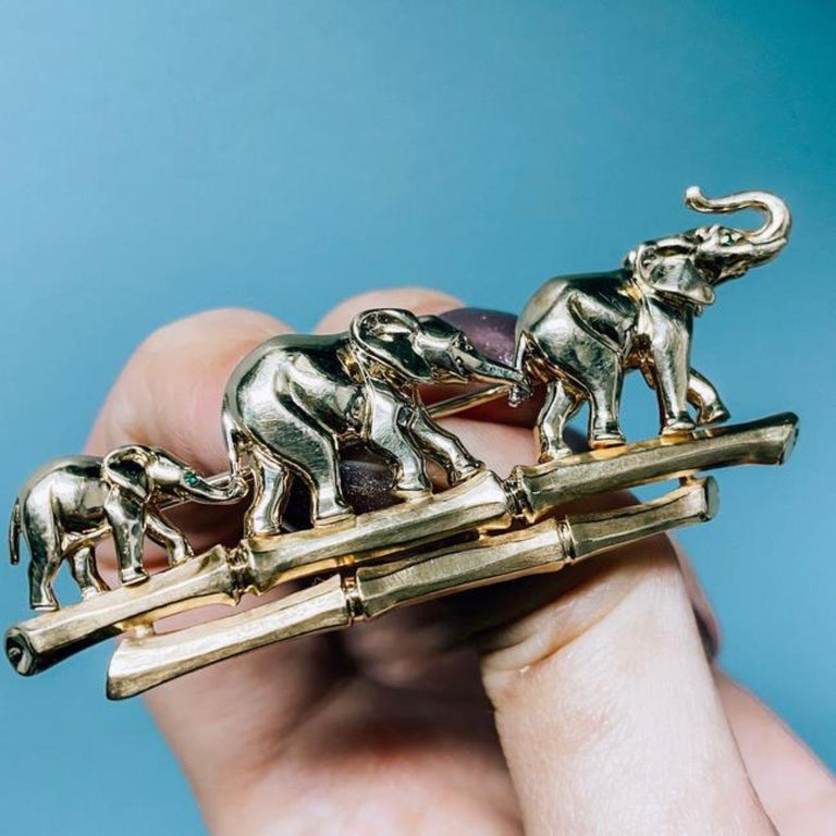 Cartier Elephant 18 Karat Yellow Gold Vintage Brooch at 1stDibs
