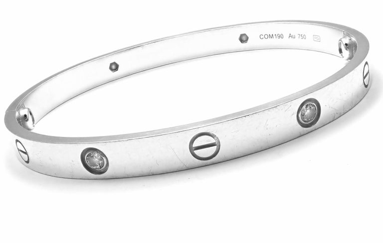Cartier Four-Diamond White Gold New Screw System Love Bangle Bracelet ...